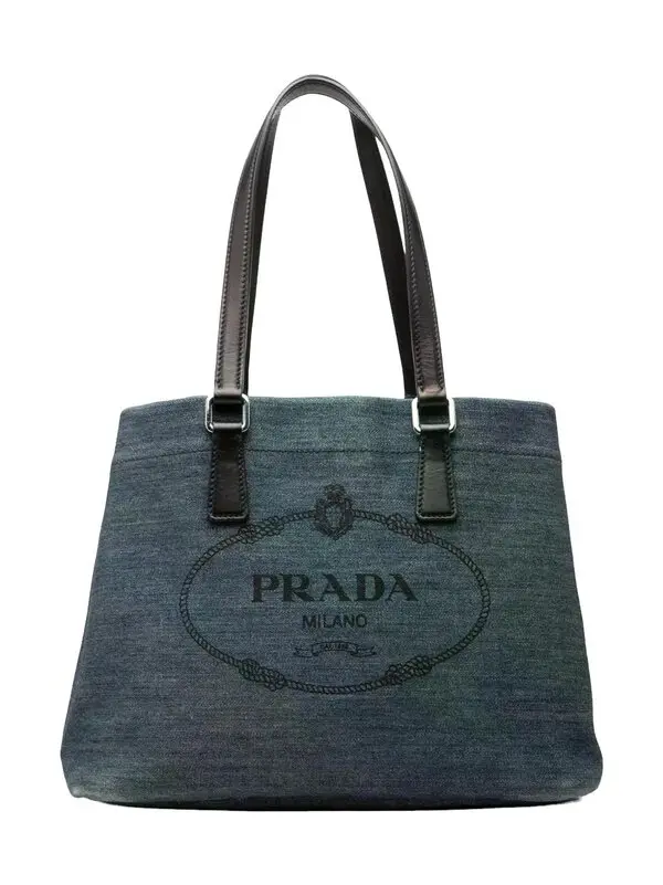 Prada Logo Denim Tote Bag - Blue