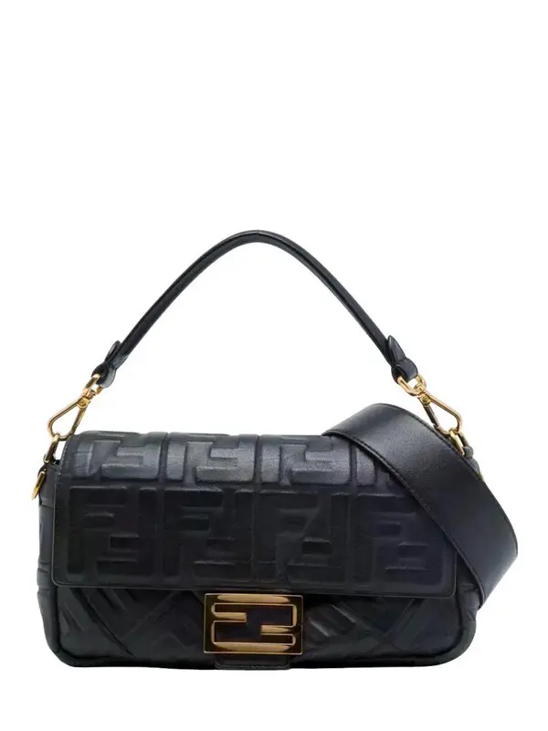 Fendi 2010-2026 Zucca Embossed Leather Baguette Satchel - Black