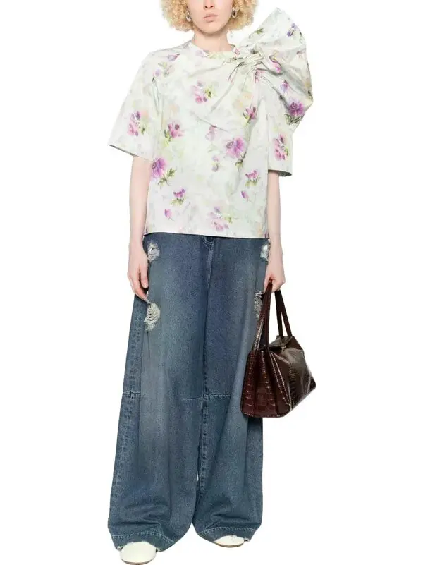Loewe Floral Print Draped Blouse - White