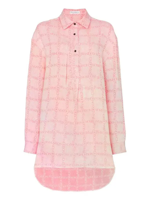 JW Anderson Bubblegum Logo Grid Tunic Linen Shirt - Pink