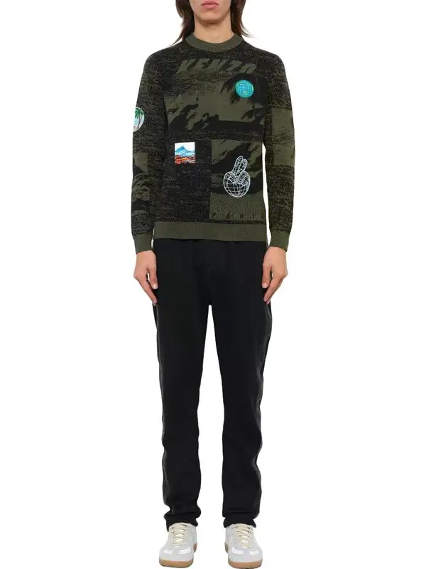 Kenzo Intarsia Knit Crew Neck Sweater - Green