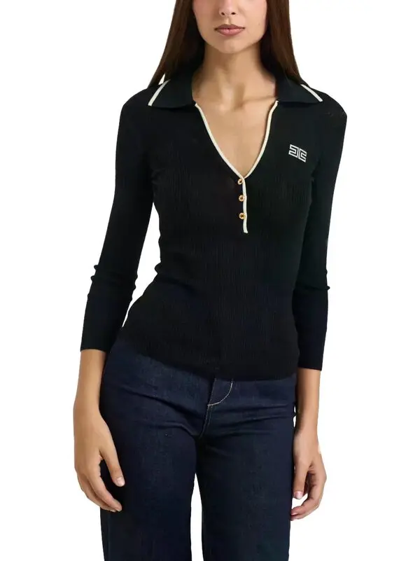 Elisabetta Franchi Ribbed-knit Logo Plaque Polo Shirt - Black