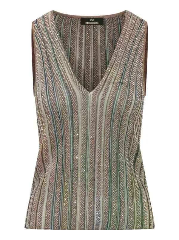 Missoni Sleeveless V-neck Sequin Embellished Top - Brown