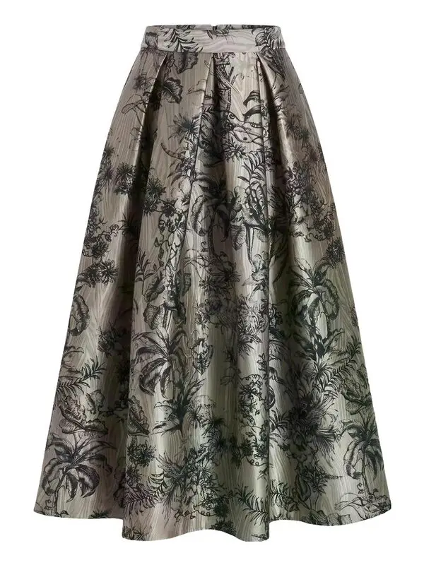 LUNATICA MILANO Moire Parrot-print Midi Skirt - Grey