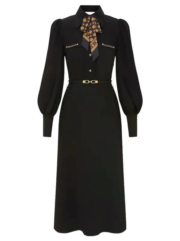 Zimmermann Utility Belted Silk-scarf Midi Dress - Black