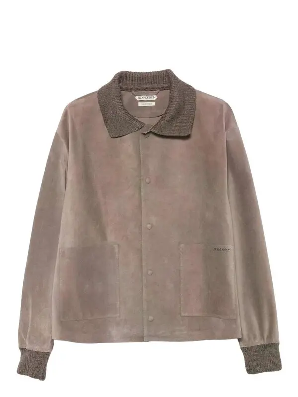 JW Anderson Embroidered Logo Leather Jacket - Grey