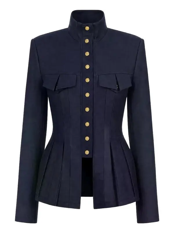 Elisabetta Franchi Cool Wool Jacket With Peplum And Gold-tone Buttons - Blue
