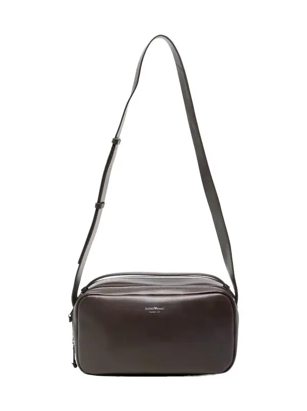 Emporio Armani Logo Print Leather Shoulder Bag - Brown