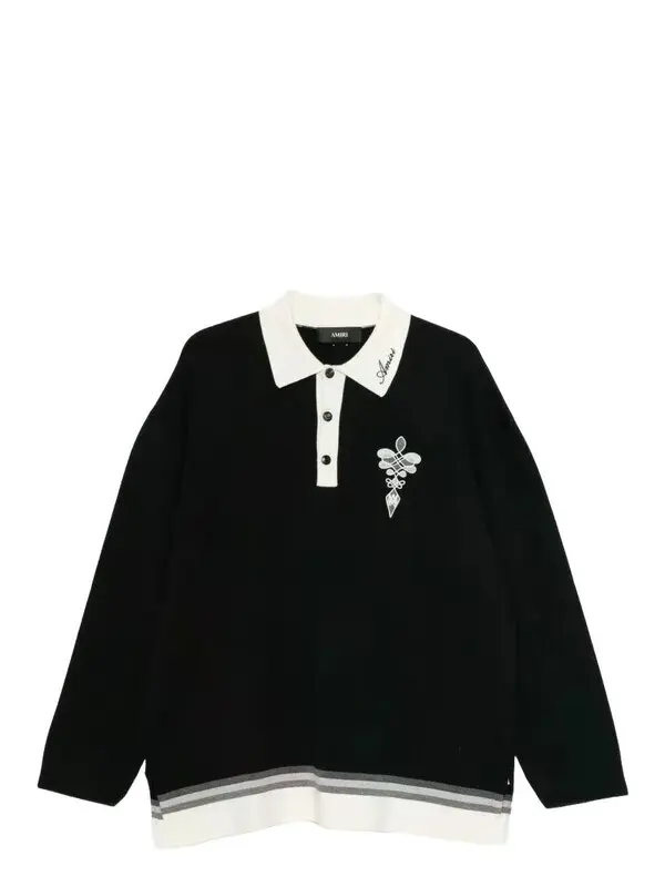 Amiri Logo-embroidered Striped-trim Polo Shirt - Black