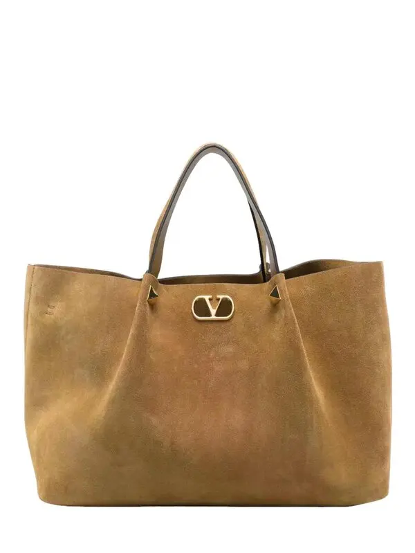 Valentino Garavani Large Suede Shopping Bag With Vlogo Signature - Neutrals