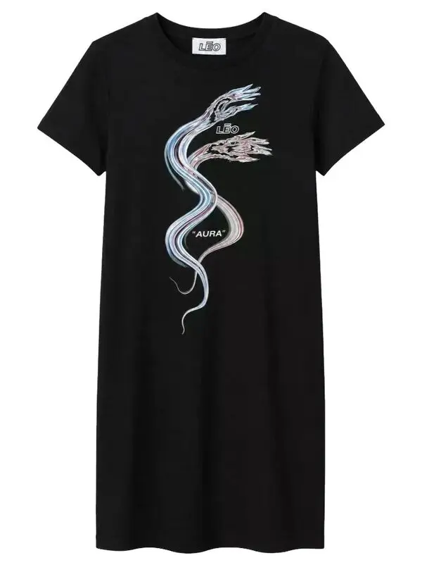 LEO Psyche Dragon Graphic T-shirt Mini Dress - Black