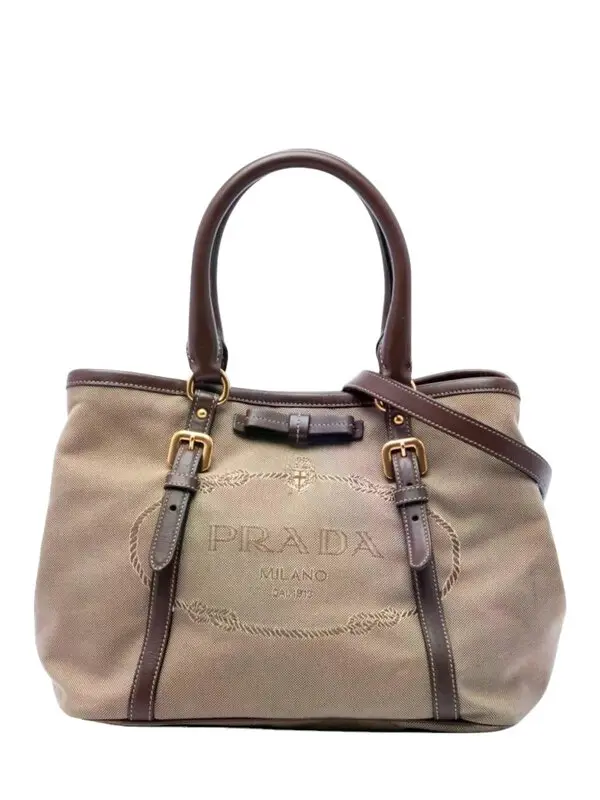 Prada Canapa Logo Bow Satchel - Neutrals