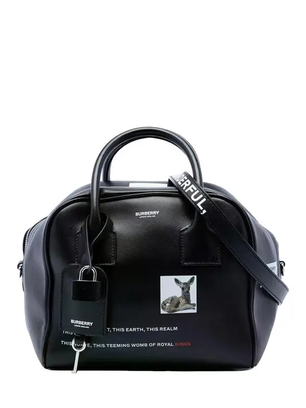 Burberry Leather Deer Print Cube Satchel - Black