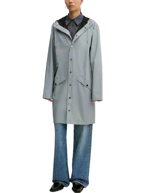 Rains Hooded Press-stud Raincoat - Grey