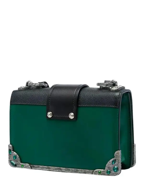 Prada Saffiano Trimmed City Calf Crystal Cahier Crossbody Bag - Black