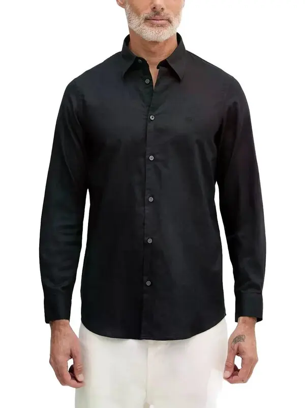 Armani Exchange Logo-embroidered Long-sleeve Shirt - Black