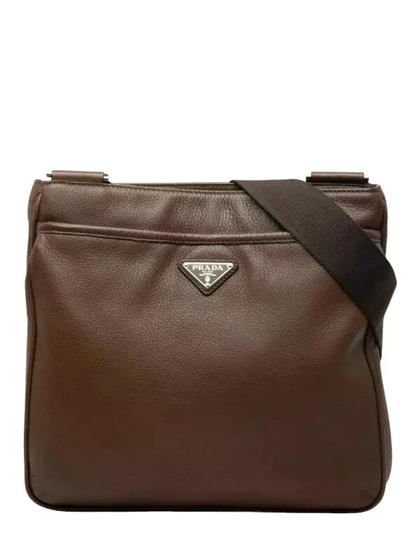 Prada Vitello City Zip Top Crossbody Bag - Brown