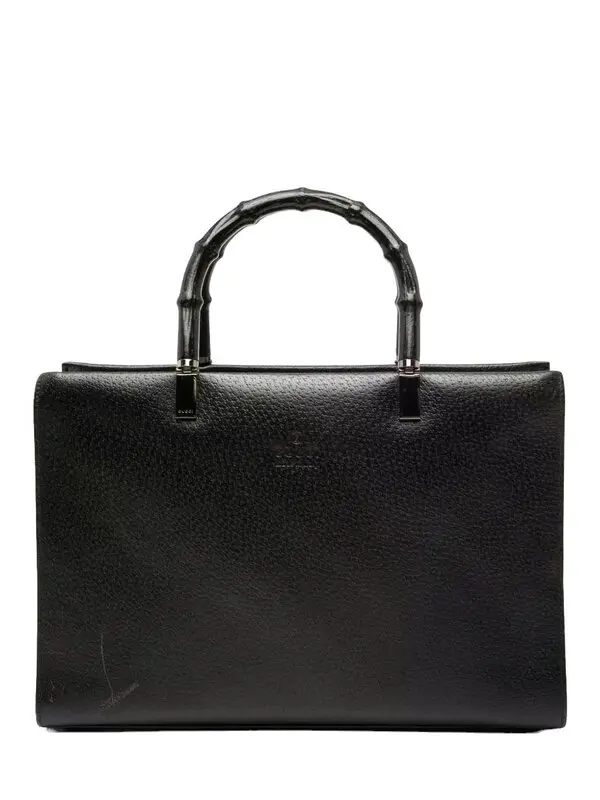 Gucci Grained Calfskin Bamboo Handbag - Black