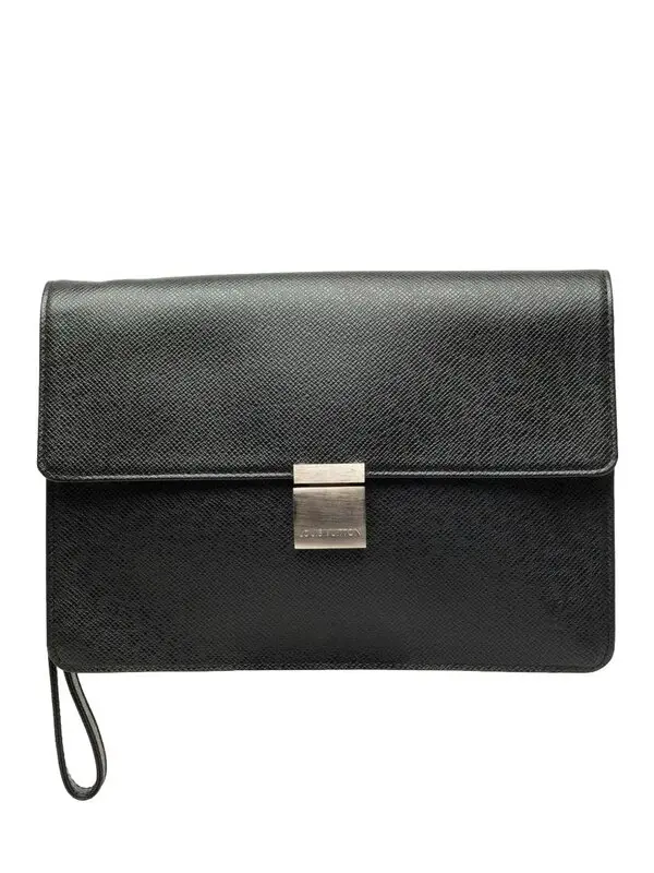 LOUIS VUITTON Taiga Leather Clutch Bag - Black
