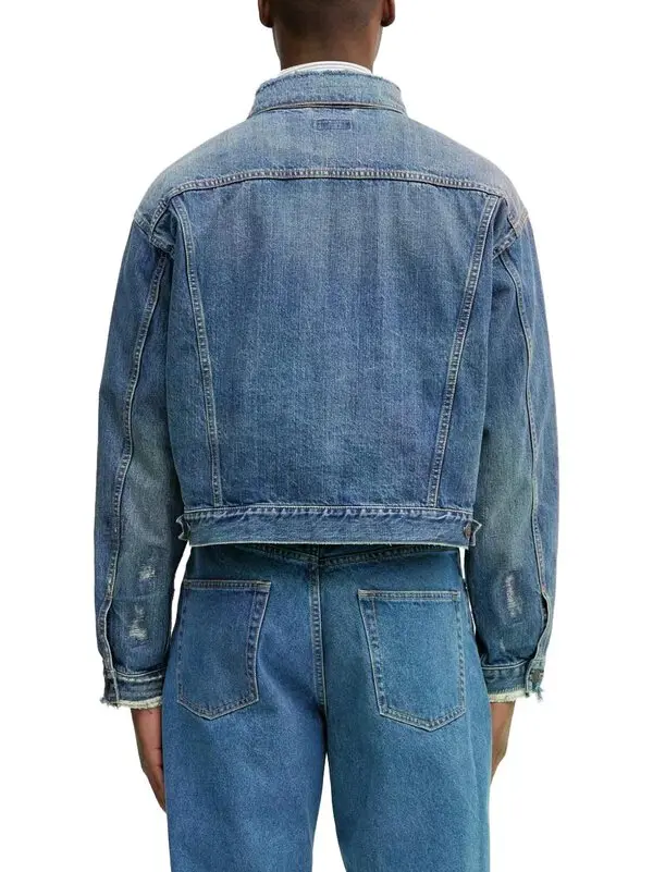 BEAMS Distressed Denim Jacket - Blue