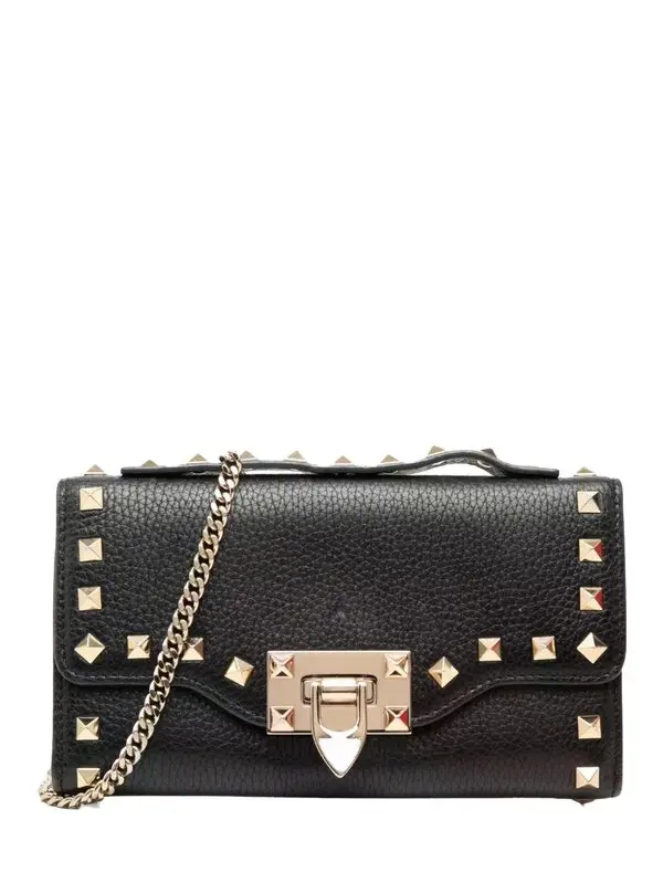 Valentino Garavani Rockstud Pebbled Calfskin Satchel - Black