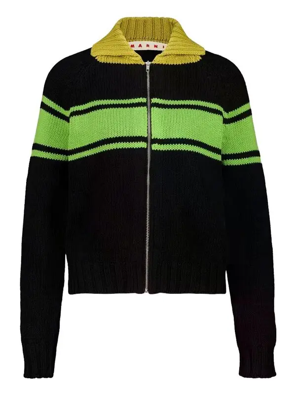 Marni Striped Zip-up Cardigan - Black