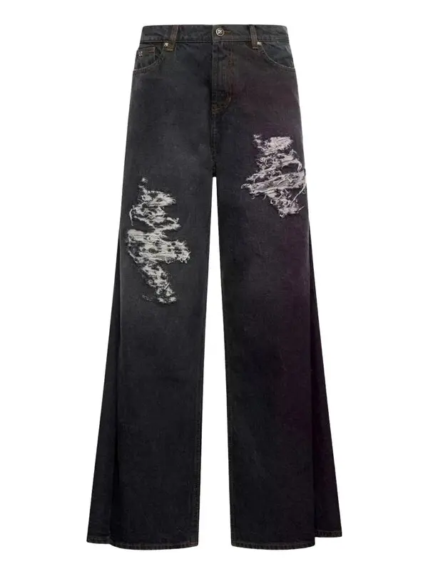 John Richmond Distressed Wide Leg Jeans - Blue
