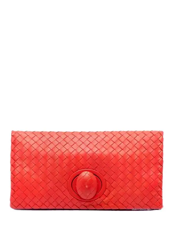 Bottega Veneta Woven Nappa Leather Turn Lock Clutch - Red