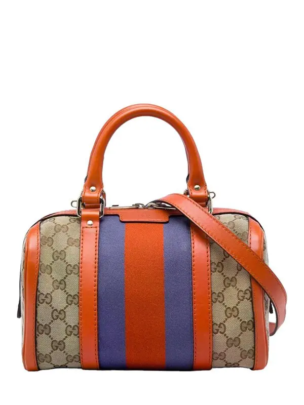 Gucci Gg Canvas Web Boston Bag Satchel - Orange