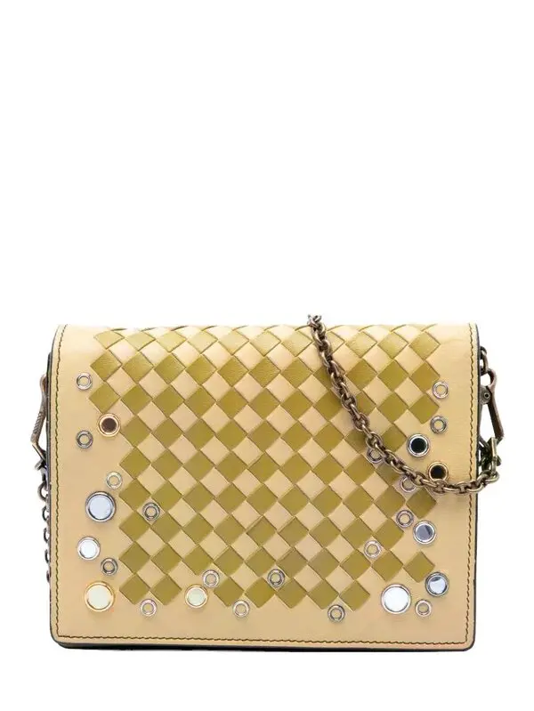 Bottega Veneta Nappa Intrecciato Studded Wallet On Chain Crossbody Bag - Yellow