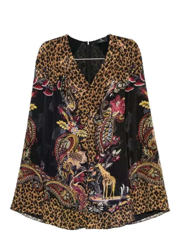 Etro Leopard Print Cape Sleeve Dress - Black