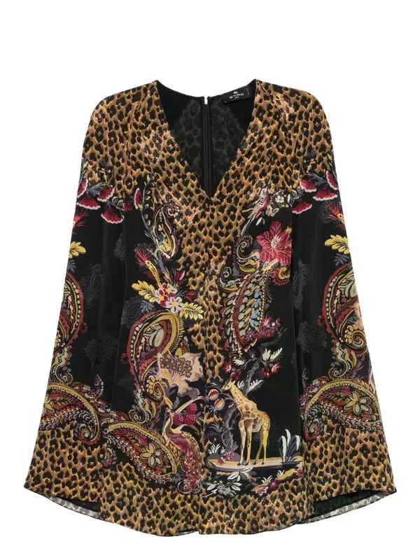 Etro Leopard Print Cape Sleeve Dress - Black