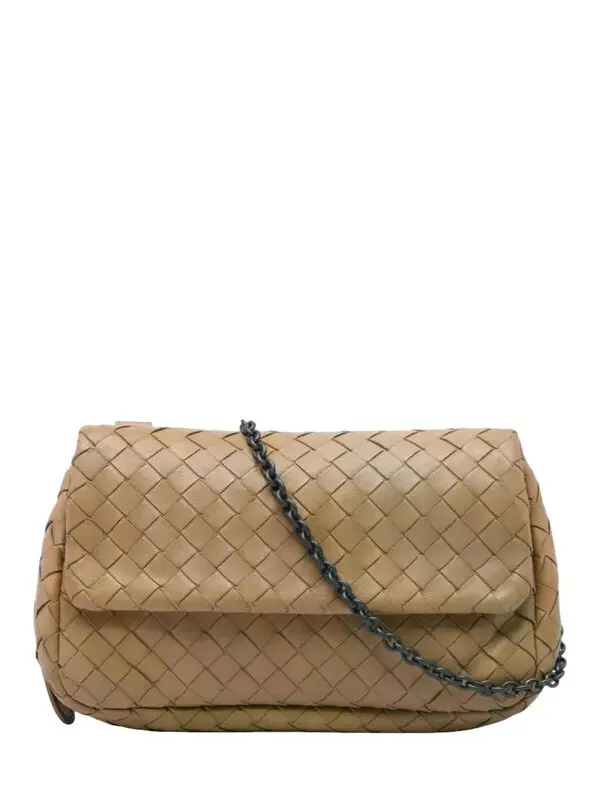 Bottega Veneta Mini Nappa Intrecciato Expandable Chain Flap Crossbody Bag - Brown