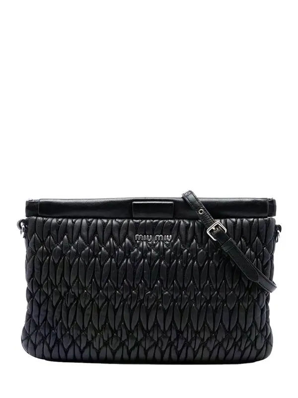 Miu Miu Matelassé Nappa Frame Clutch With Strap - Black