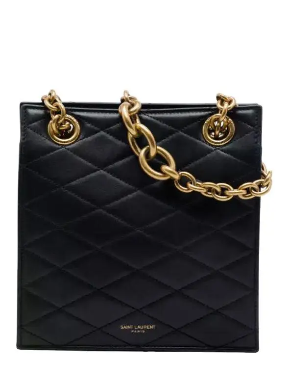 Saint Laurent Quilted Calfskin Le Maillon Square Chain Crossbody Bag - Black