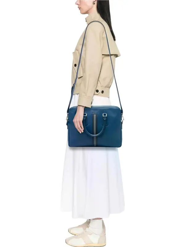 Prada Saffiano Striped Business Bag - Blue
