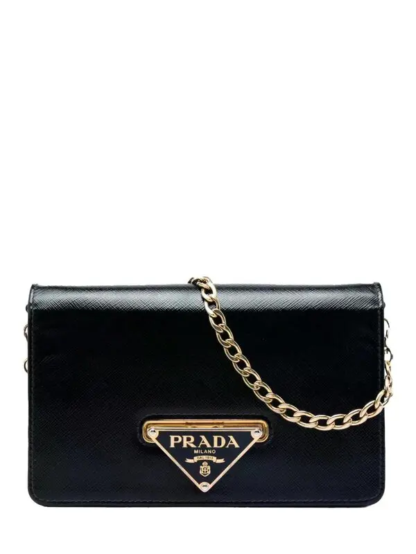Prada Saffiano Vernice Flip Lock Wallet On Chain Crossbody Bag - Black