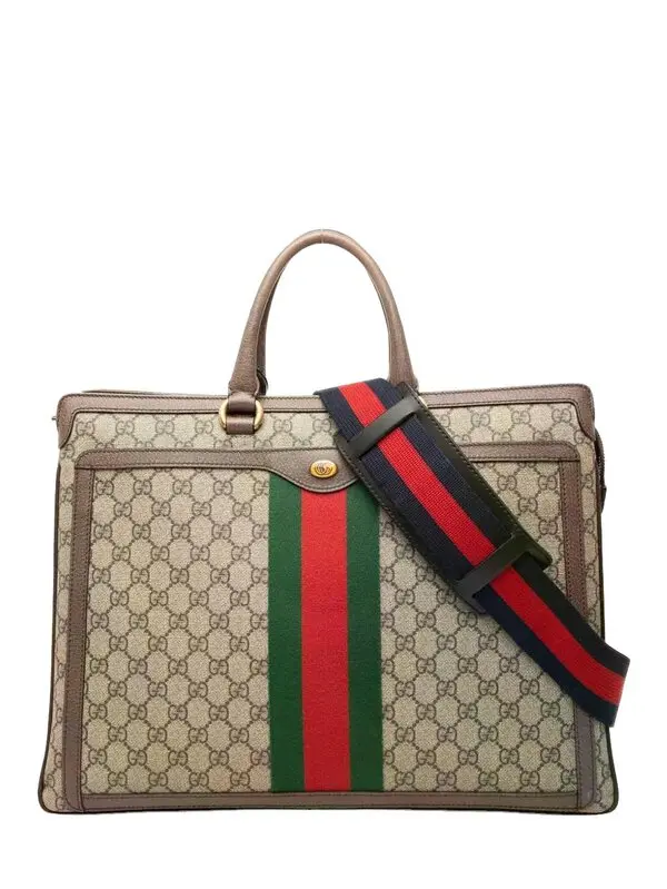 Gucci Gg Supreme Ophidia Web Briefcase Business Bag - Neutrals