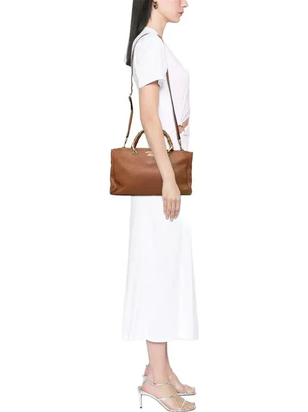 Gucci Calfskin Bamboo Shopper Satchel - Brown