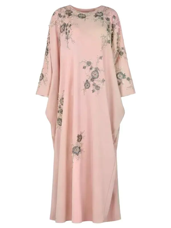 LOODYANA Embroidered Long Sleeve Maxi Kaftan Dress - Pink