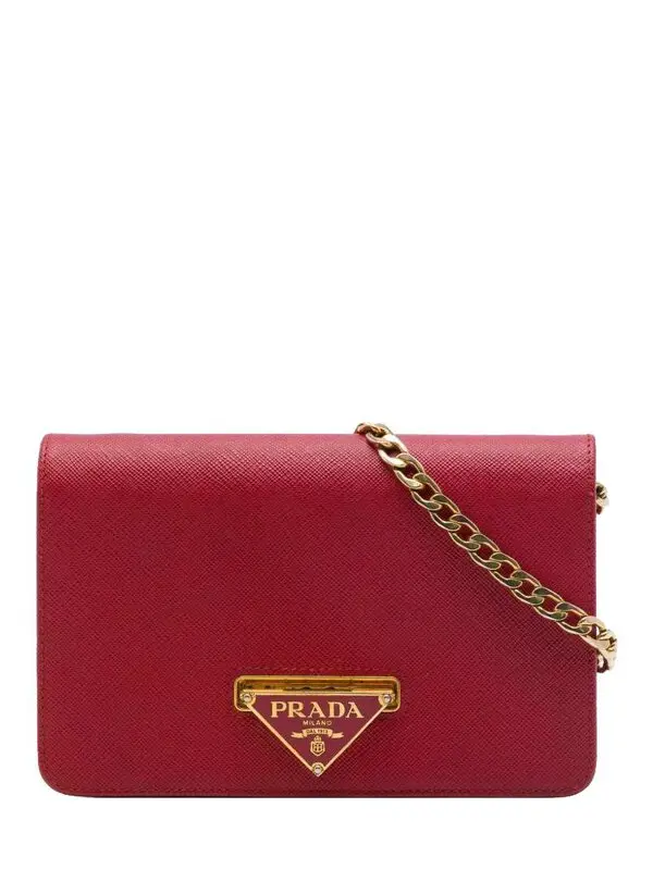 Prada Saffiano Leather Wallet On Chain Crossbody Bag - Red