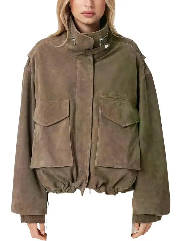 ALLSAINTS Suede Funnel Neck Jacket - Brown