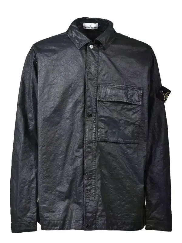 Stone Island Garment-dyed Snap-button Shirt - Black