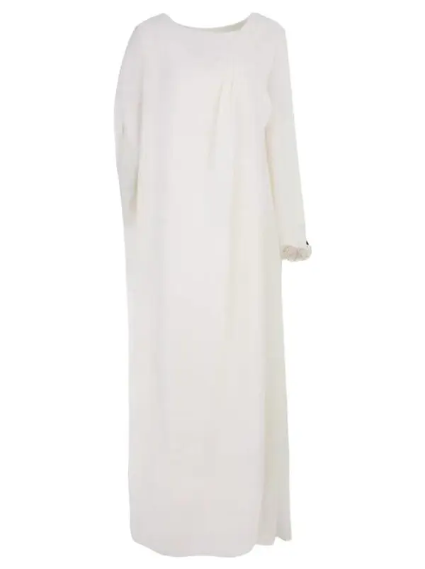 LOODYANA Embroidered Asymmetric Sleeve Maxi Dress - White