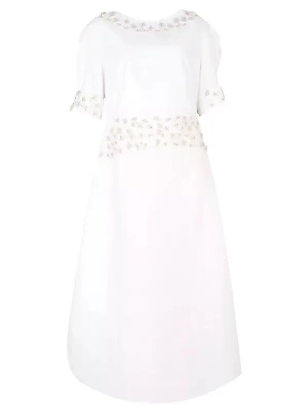 LOODYANA Embroidered Midi Dress - White