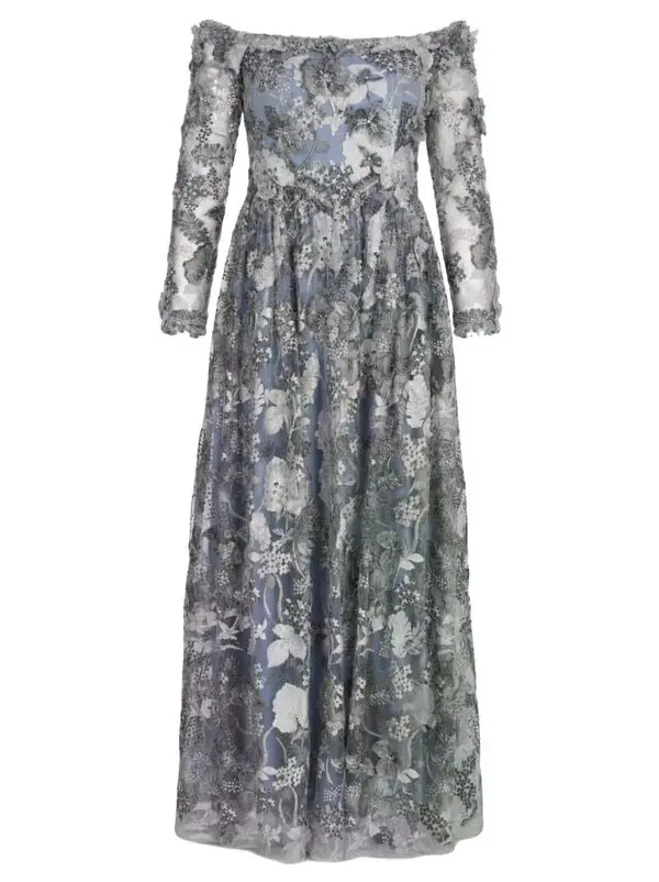LOODYANA Verbena Embroidered Off-shoulder Maxi Dress - Blue
