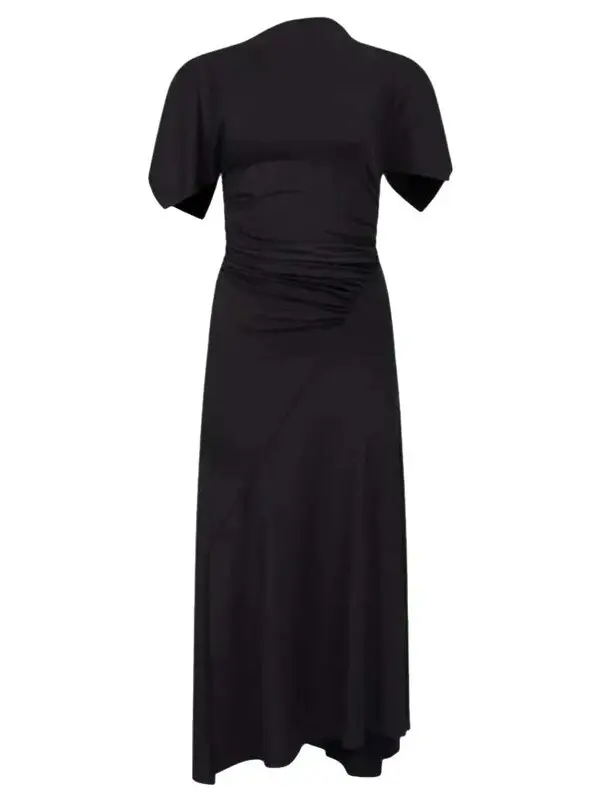 Victoria Beckham Gathered Asymmetric Hem Midi Dress - Black