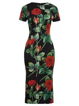 Dolce & Gabbana Floral Print Crepe Midi Dress - Black