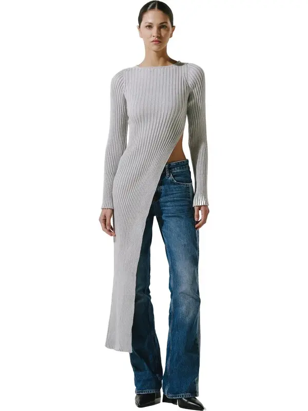 BAOBAB Masaki Ribbed Long Sleeve Top With Side Slit - Plata