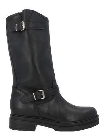 DIVINE FOLLIE Leather Buckled Block Heel Boots - Black